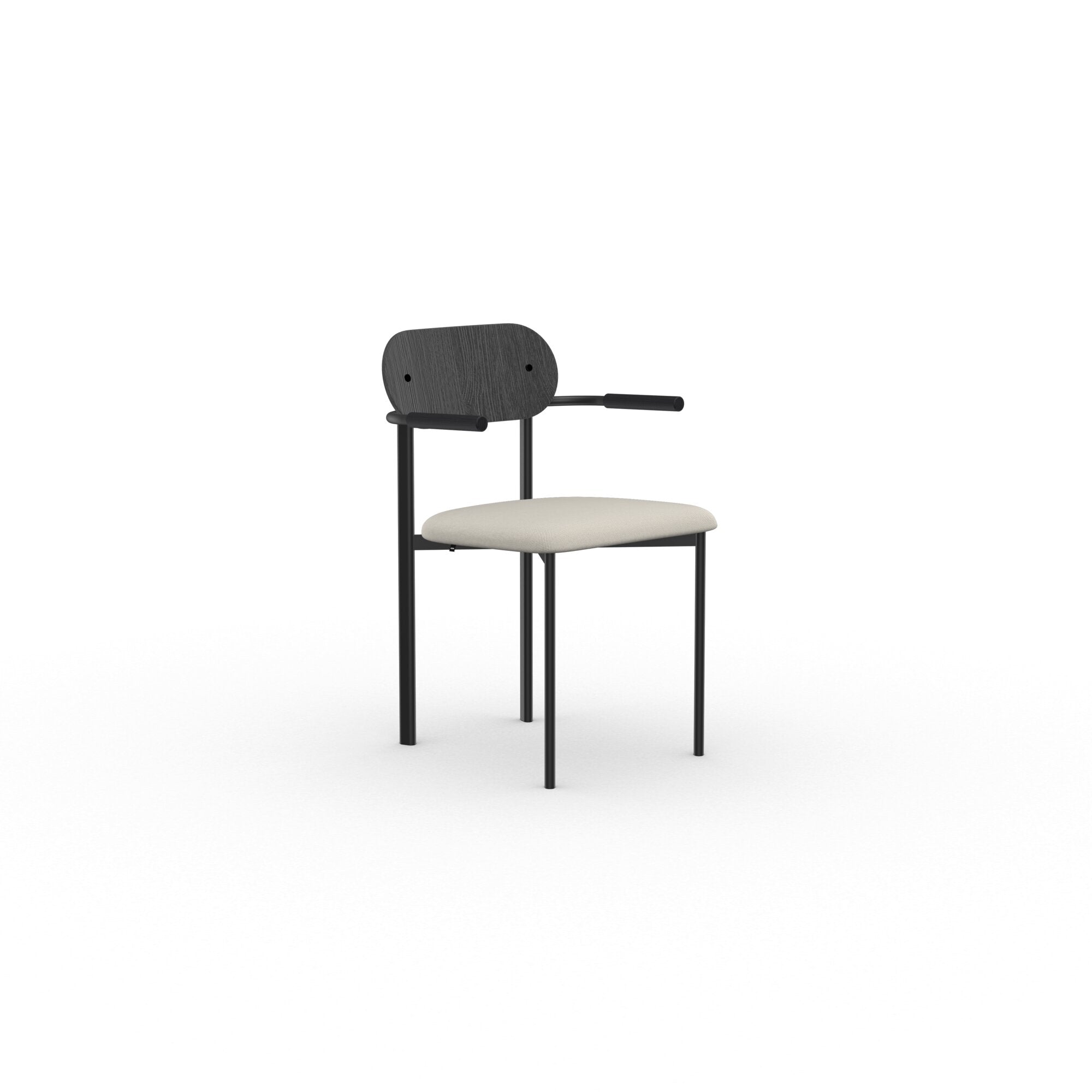 Studio Henk - Oblique chair met armleuning eiken rug en zwart frame ...